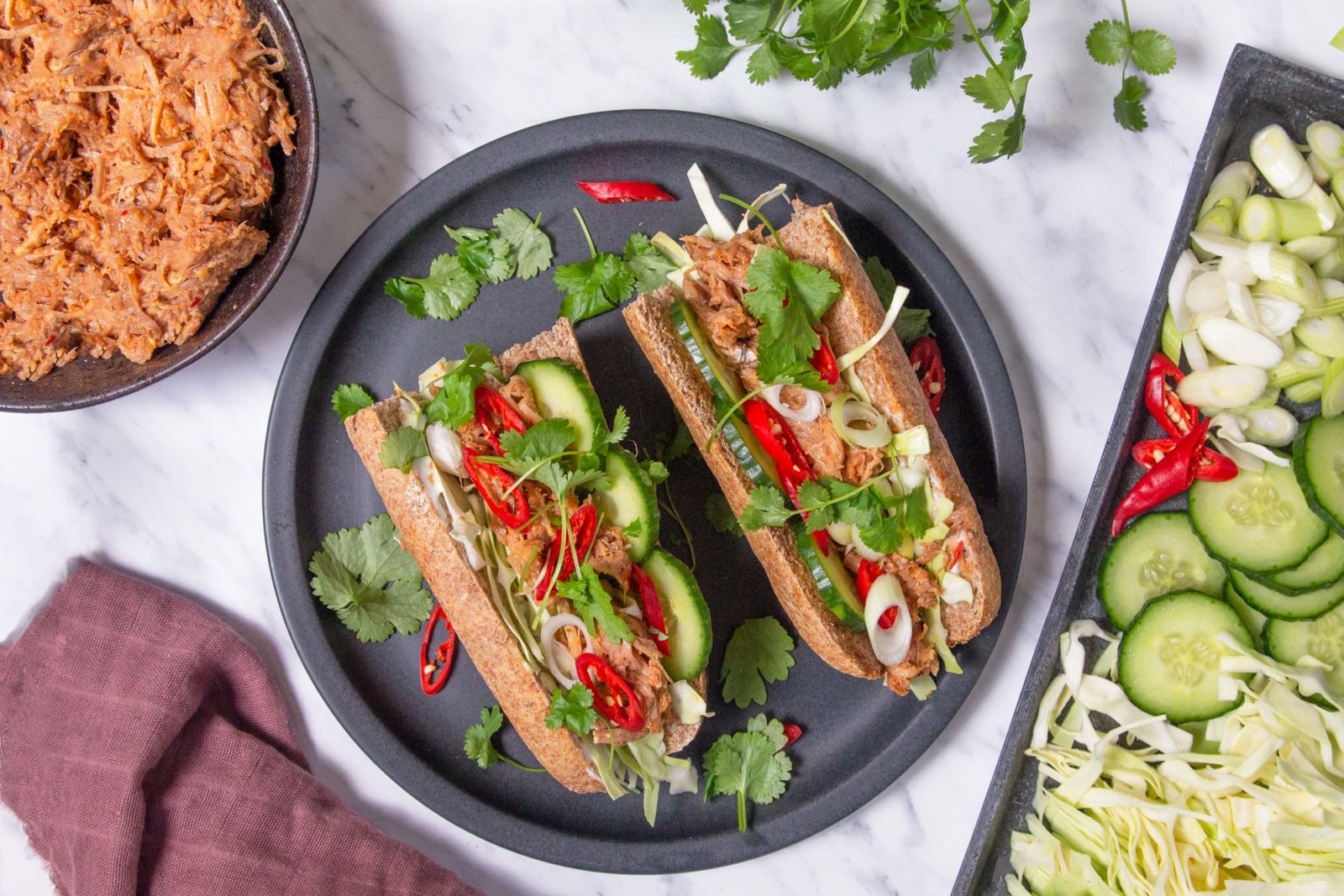 Vietnamese bahn mi with marinated leftover chicken